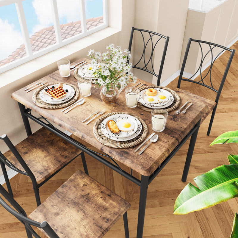 Williston Forge Dining Table Set For 4 Kitchen Dining Table W 4 Wood Chairs Rustic Brown Wayfair